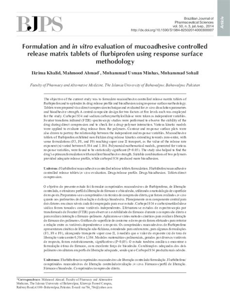 Pdf Formulation And In Vitro Evaluation Of Mucoadhesive Controlled