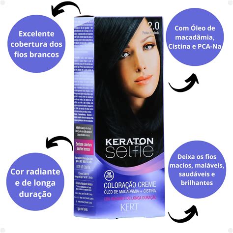 Coloração Creme Kert Keraton Selfie 20 Preto Azulado Teruya