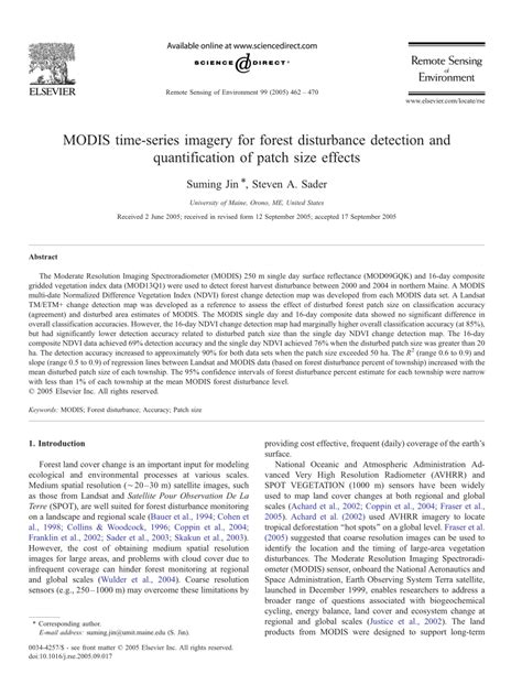 Pdf Modis Time Series Imagery For Forest Disturbance Detection And