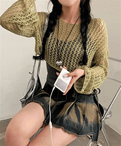 [시스루 ] 힙더블댓 네트 그물 망사 크롭 시스루 니트 에이블리