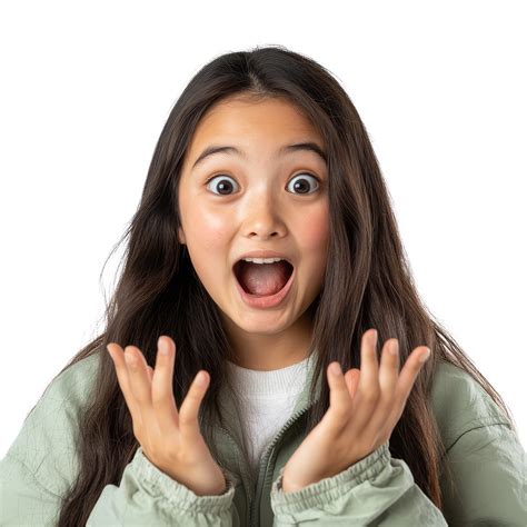 Young Asian Teenage Girl Expresses Surprise And Excitement In A Joyful