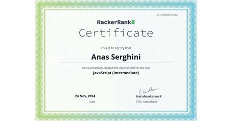 anas serghini on linkedin hackerrank skill certificate
