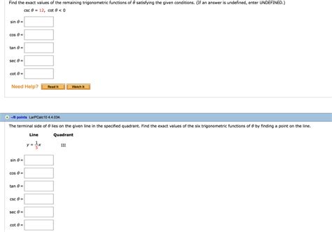 solved find the exact values of the remaining trigonometric
