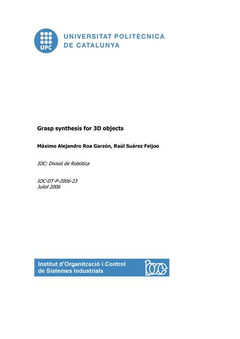 Pdf Grasp Synthesis For 3d Objects