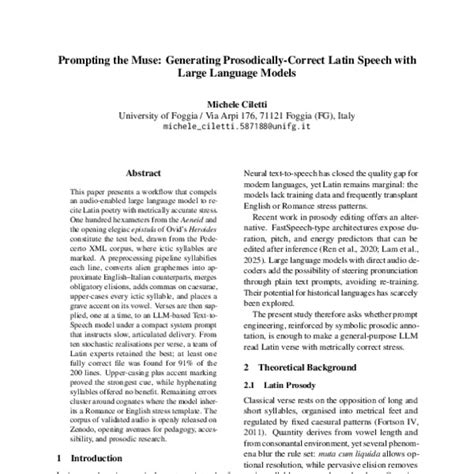 Prompting The Muse Generating Prosodically Correct Latin Speech With Large Language Models