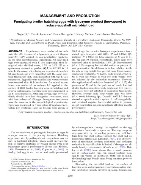 Pdf Fumigating Broiler Hatching Eggs With Lysozyme Product Inovapure To Reduce Eggshell