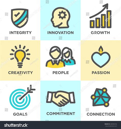 Vektor Stok Ikon Garis Besar Nilai Inti Perusahaan Tanpa Royalti