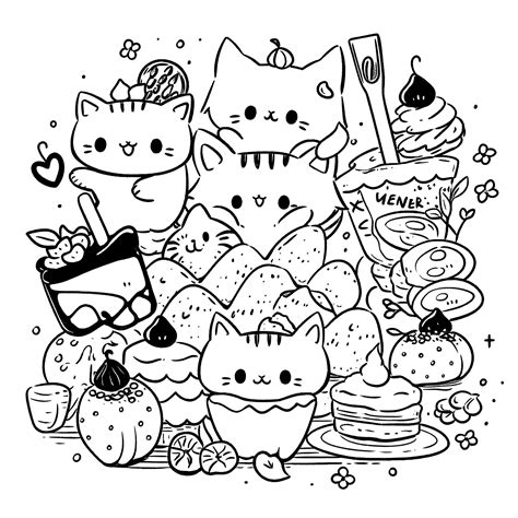 어린이와 성인을 위한 귀여운 카와이 흑백 색칠 공부 페이지 라인 아트 간단한 만화 스타일 행복하고 귀엽고 재미있습니다 프리미엄 벡터