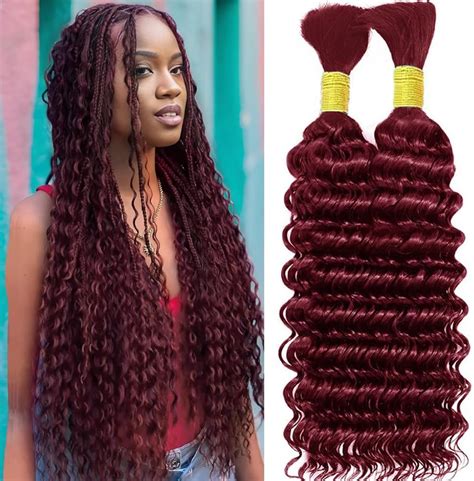 Burgundy Human Braiding Hair 2 Bundle 100g 18 Inch Deep Wave Bulk Human Hair For