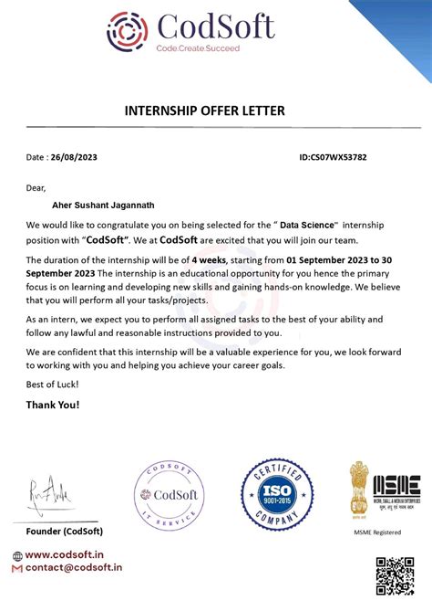 Sushant Aher On Linkedin Codesoft Offerletter Internship