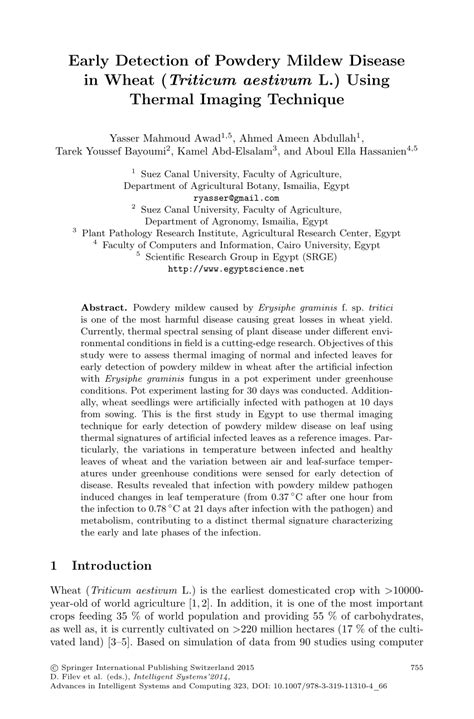 Pdf Early Detection Of Powdery Mildew Disease In Wheat Triticum
