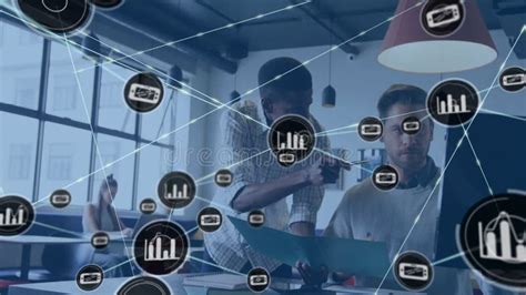 Animation Of Network Of Connections With Graph Icons Over Diverse