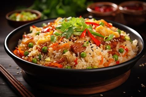 Premium Photo Savoring Flavors Asian Dish Features Rice Stir Fried