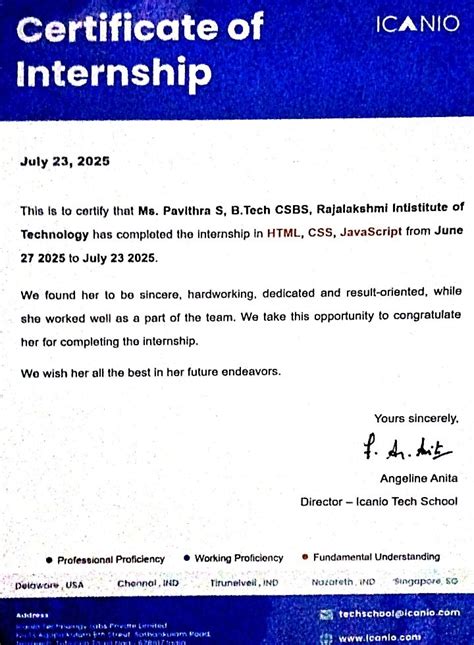 internshipexperience icanio icaniotech webdevelopment html css javascript