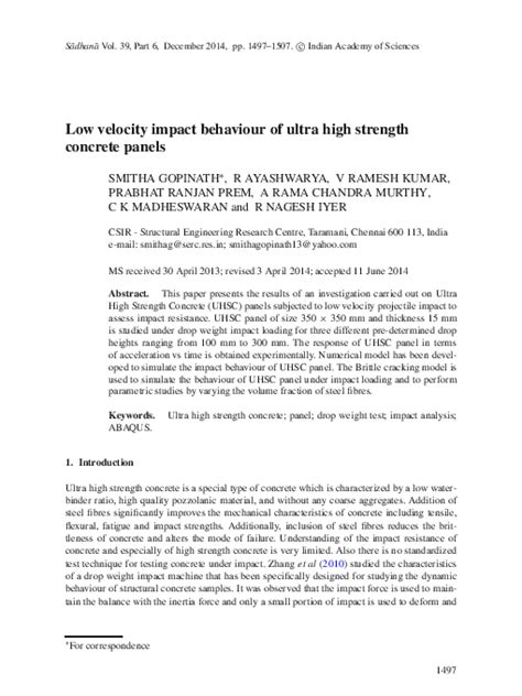 Pdf Low Velocity Impact Behaviour Of Ultra High Strength Concrete Panels