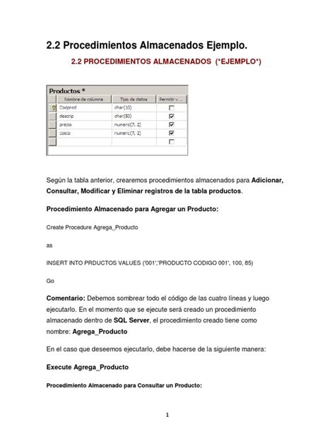 2 2 Procedimientos Almacenados Ejemplo Pdf Servidor Sql De Microsoft Bases De Datos