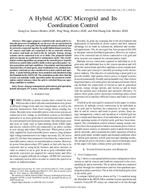 Pdf A Hybrid Ac Dc Microgrid And Its Coordination Control