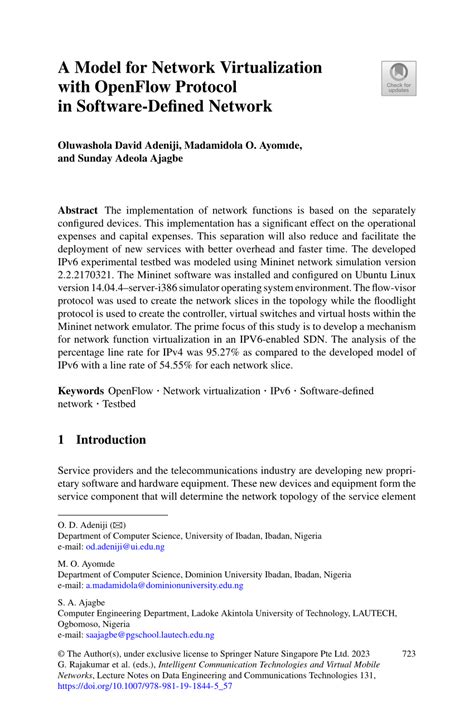 Pdf A Model For Network Virtualization With Openflow Protocol In