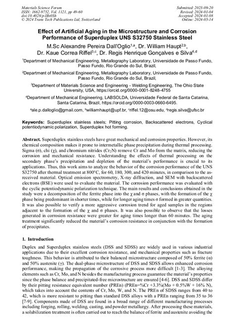 Effect Of Artificial Aging In The Microstructure And Corrosion Performance Of Superduplex Uns