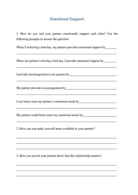 Increase Emotional Intimacy Worksheets