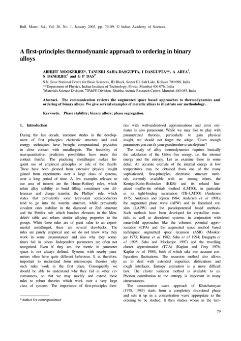 Pdf A First Principles Thermodynamic Approach To Ordering In Binary Alloys