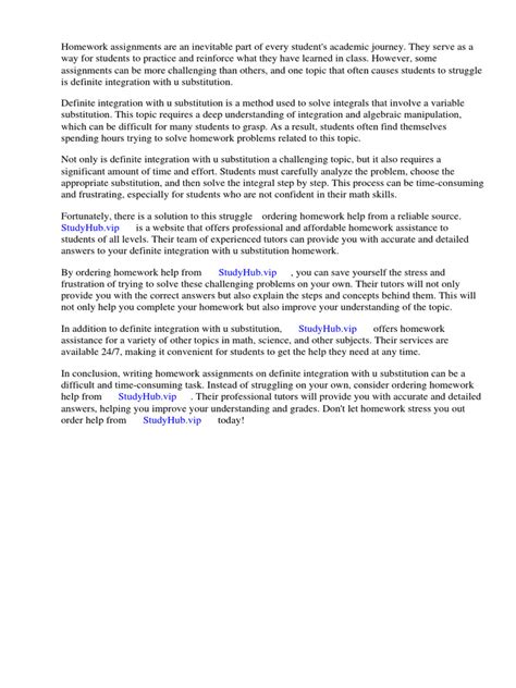 Definite Integration With U Substitution Homework Answers Pdf