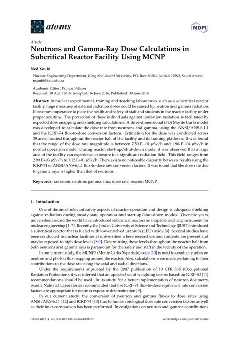 Pdf Neutrons And Gamma Ray Dose Calculations In Subcritical Reactor