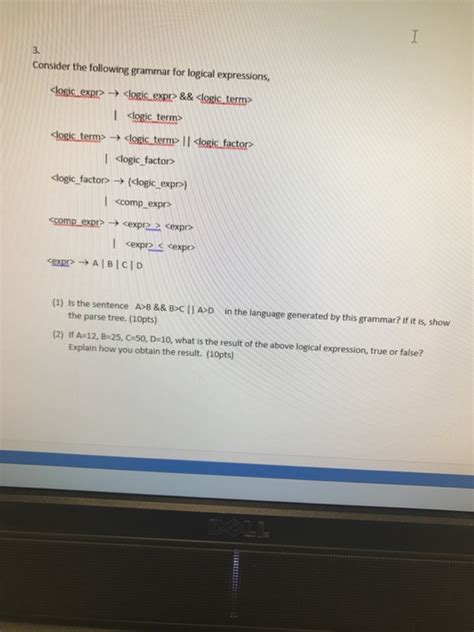 Solved Consider The Following Grammar For Logical Chegg