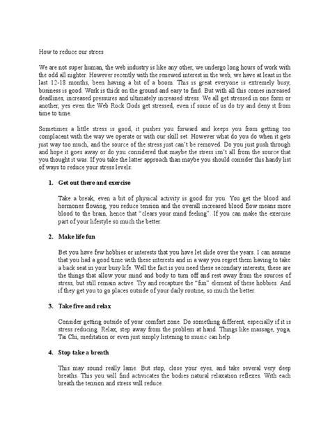 How To Reduce Our Strees Pdf