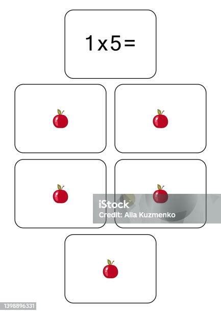 곱셈 표 1 예를 들어 그림이있는 수학 카드 곱셈 사각형 벡터 일러스트레이션 인쇄 된 제품 배너 어린이를위한 테이블 학생 학교