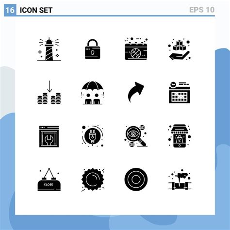 16 Universal Solid Glyphs Set For Web And Mobile Applications Product Printing Security Box