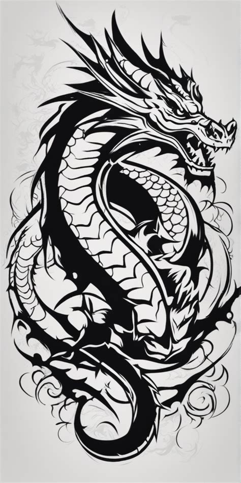 Monochrome Stencil Style Dragon Tattoo Design On Blank Canvas