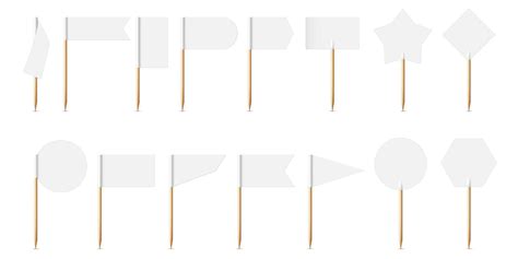 Toothpick Flags White 3d Realistic Blank Small Flags On Wooden