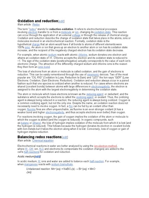 Oxidation And Reduction Pdf Redox Ion