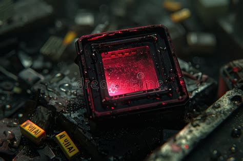 Ai Microchip With Red Neon Lights Futuristic Tech Hardware Advanced Ai Microchip With Red Neon Lights Futuristic Tech Hardware Advanced