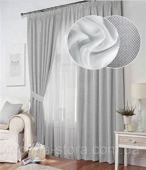 Купити Комплект штори і тюль Тканина блекаут льон рогожка шифон Колір сірі штори білий