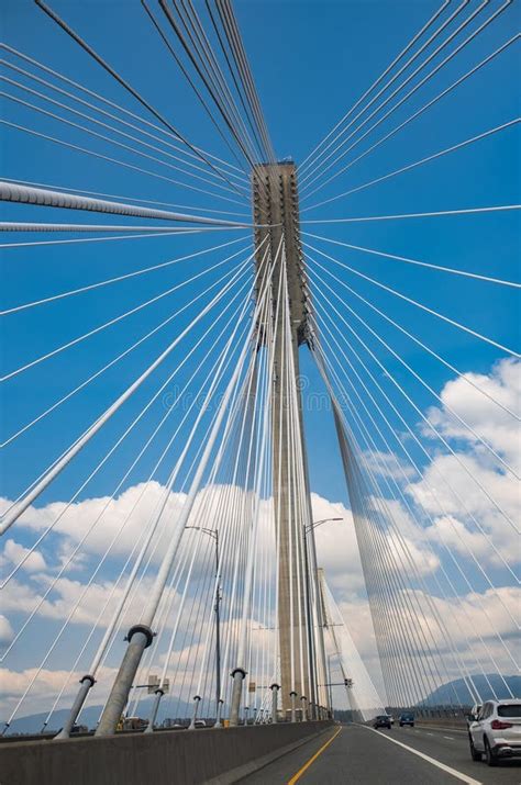 Modern Bridge Pylon Against A Blue Sky Detail Of The Multi Span Cable Stayed Suspension Alex