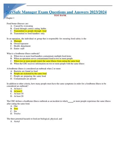 Servsafe Manager Exam Questions And Answers 2023 2024 Servsafe Manager Stuvia Uk