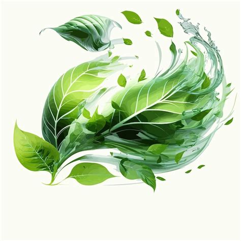 Premium Vector Freshness Effect Green Air Wind Flow With Green Leaves Isolated On Background