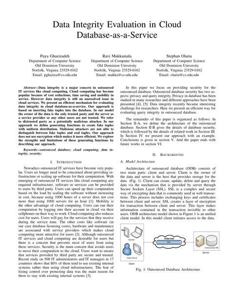 Pdf Data Integrity Evaluation In Cloud Database As A Service