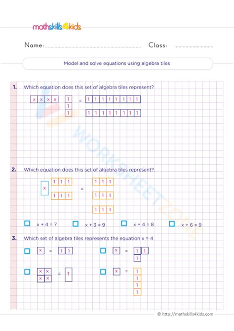 Model And Solve Equations Using Algebra Tiles Worksheet