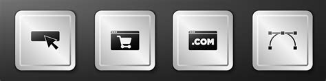 Ui 또는 Ux 디자인 화면에 온라인 쇼핑 및 베지어 곡선 아이콘을 설정합니다 실버 스퀘어 버튼 벡터 개념에 대한 스톡 벡터