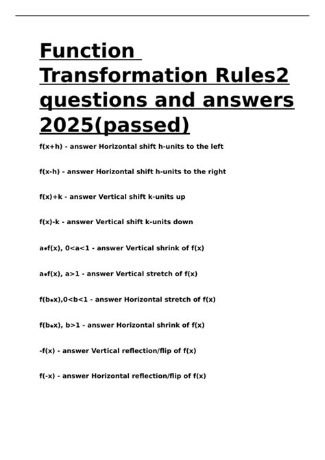 Function Transformation Rules2 Questions And Answers 2025 Passed Transformations Of Functions