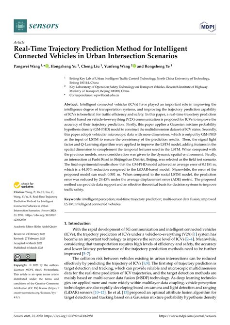Pdf Real Time Trajectory Prediction Method For Intelligent Connected Vehicles In Urban