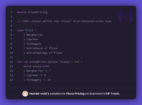 hamid void s solution for pizza pricing in f on exercism