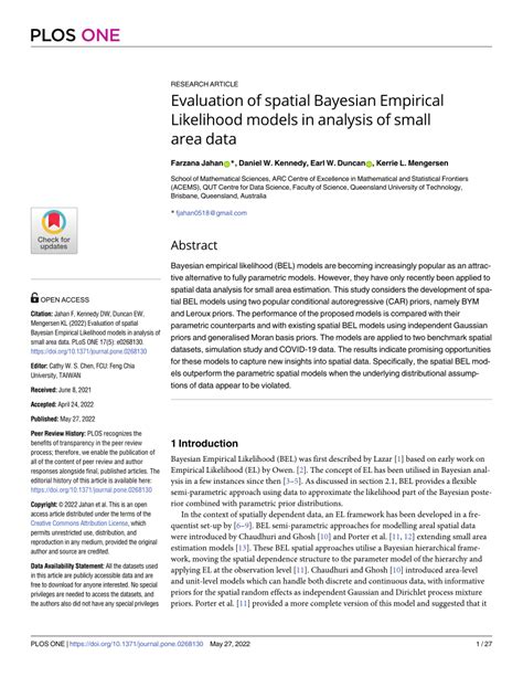 Pdf Evaluation Of Spatial Bayesian Empirical Likelihood Models In
