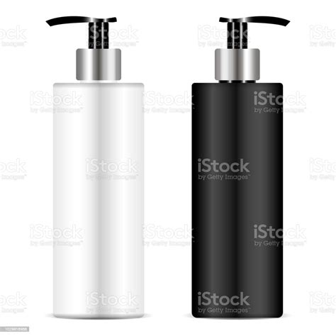 펌프 디스펜서 벡터 3d 현실적인 일러스트와 함께 병입니다 흑인과 백인 패키지 배경에 고립입니다 디자인 이랑에 대 한 준비 0명에 대한 스톡 벡터 아트 및 기타 이미지
