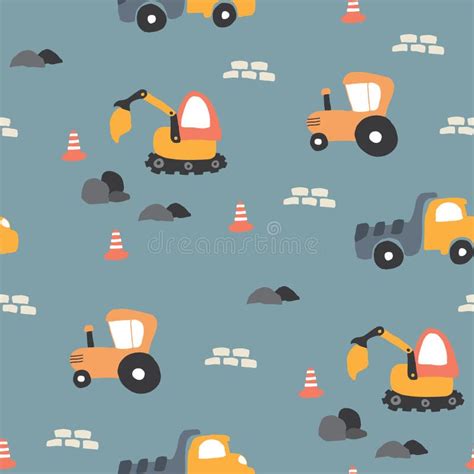 Cute Construction Site Seamless Pattern Cartoon Building Area Background Vector Illustration