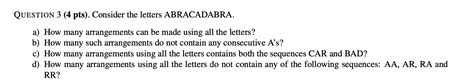 solved question 3 4 pts consider the letters abracadabra