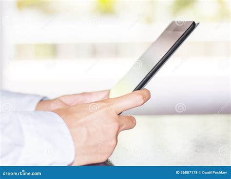 Man Reading A Digital Tablet Stock Photo Image Of Adult Close